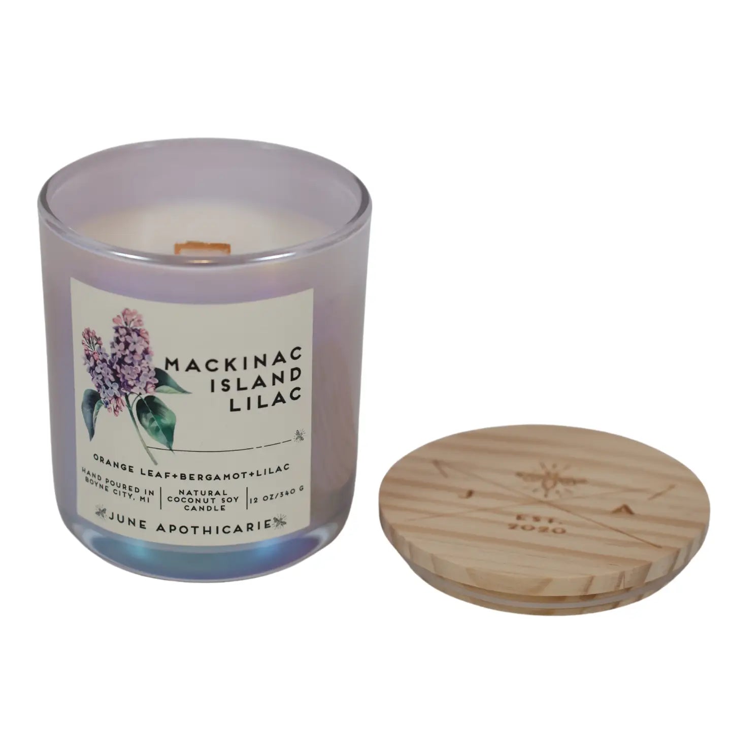 Mackinac Island Lilac 12 oz Glass Wooden Wick Candle – Little Luxuries ...